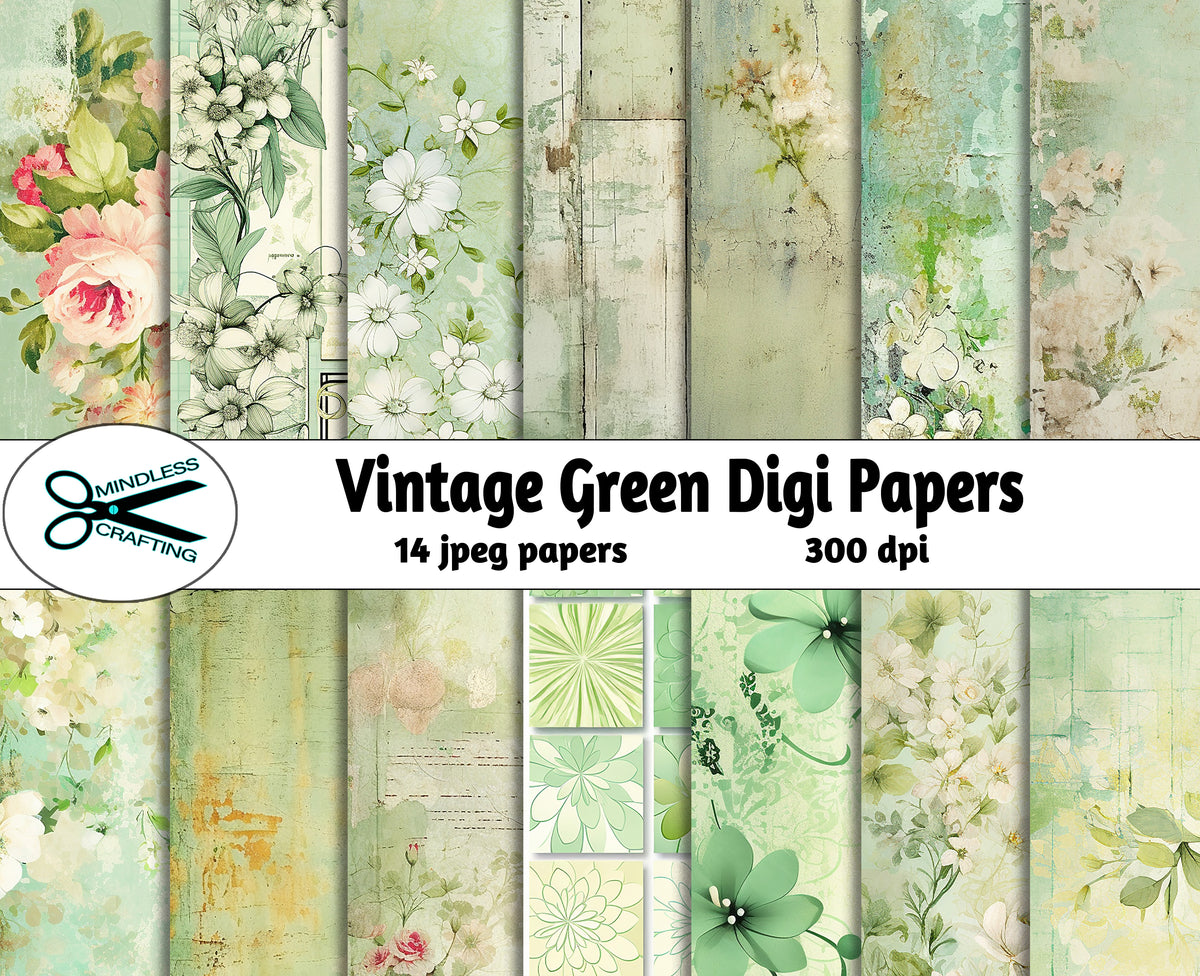 Vintage Green Digi Papers – Mindless Crafting